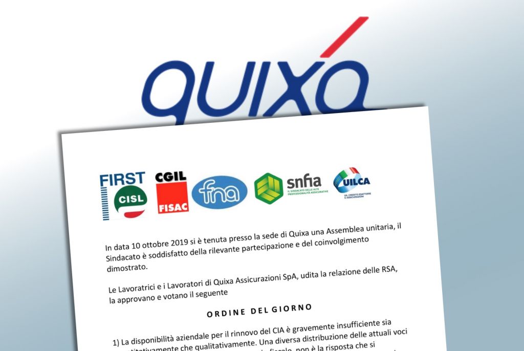 Quixa Assicurazioni, Gruppo Axa, lavoratori riuniti in assemblea ...