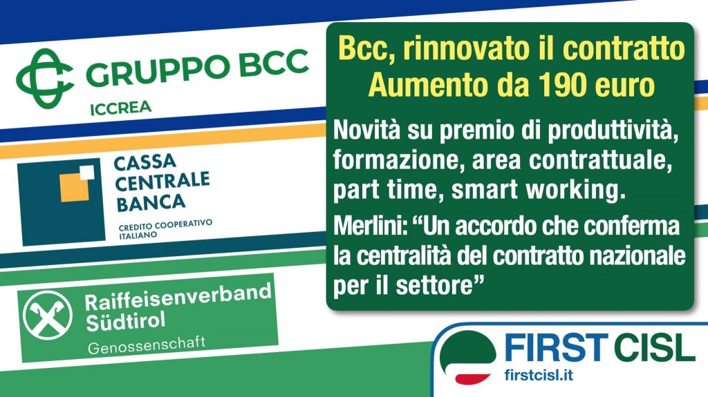 Bcc, rinnovato il contratto. Aumento da 190 euro – FIRST CISL Bcc, rinnovato il contratto. Aumento da 190 euro – FIRST CISL